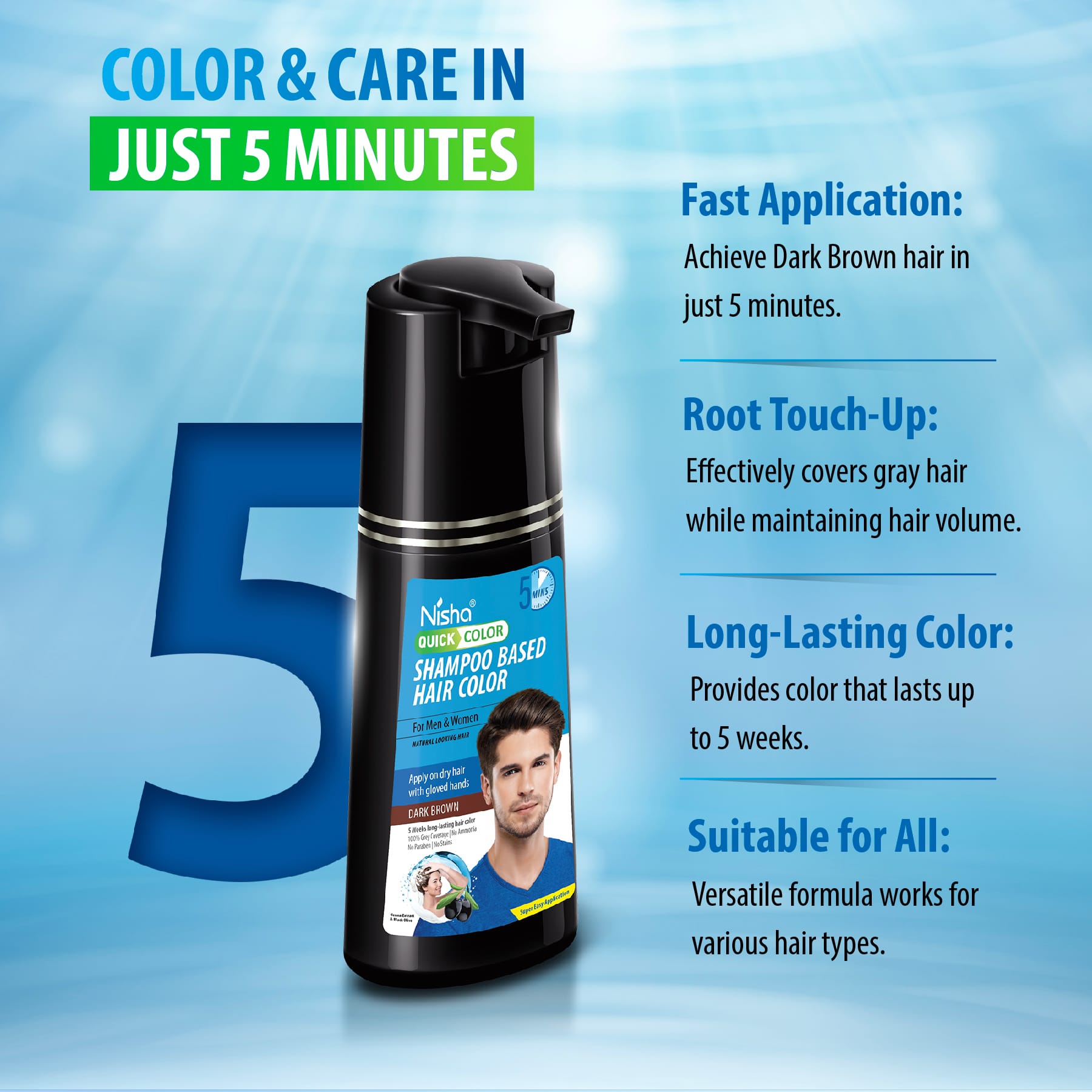 nisha-quick-color-shampoo-based-hair-color-dark-brown-pump-bottle - Yutika