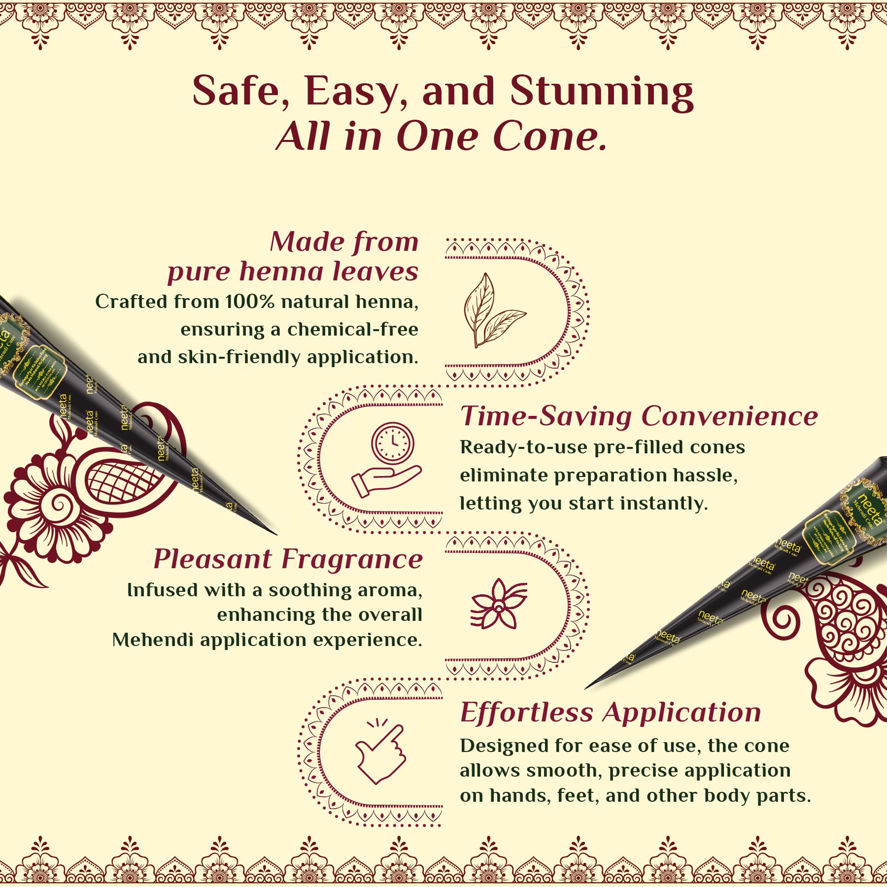 Neeta Mehendi Cone -Safe & Long-Lasting Henna Cone